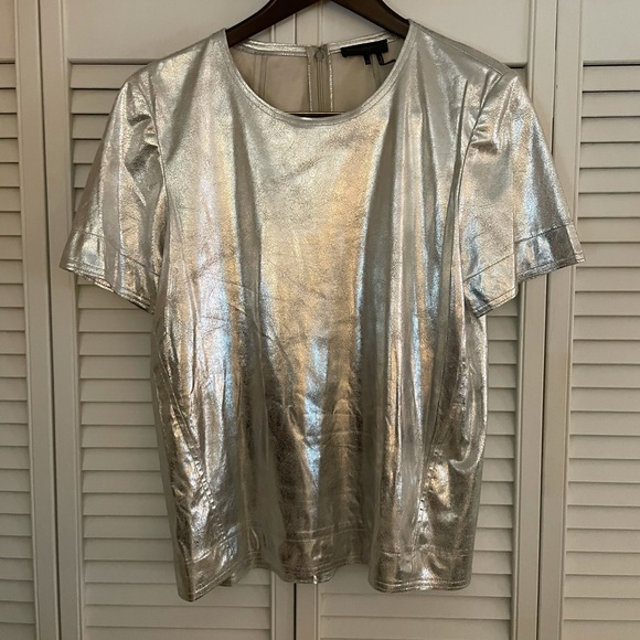 Donna Karan | Tops | Donna Karan Silver Metallic Shirt Soft Material ...